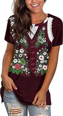 Generic Chemises imprim&eacute;es confortables &agrave; col rond et manches courtes pour femme, bordeaux, M