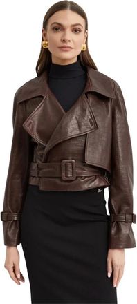 Nour Hammour Nour Hammour, Femme, Vestes, Brun, Taille: 40 FR Hatti Croco Cropped Leather Jacket