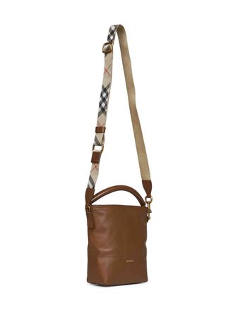 Burberry Womens Bucket Bag Hazel Mini B Clip Brown Calf Grain Leather Handbags Hand