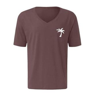 Generic T-shirt &agrave; col en V pour hommes, grande taille, t-shirt graphique l&eacute;ger et respirant &agrave; manches courtes, coupe d&eacute;contract&eacute;e, couleur unie, t-shirt de sp