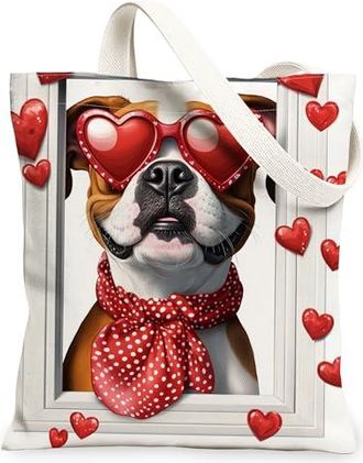 Generic Boxer Dog Sac fourre-tout en toile pour faire du shopping 33 x 38,1 cm, sac &agrave; bandouli&egrave;re r&eacute;utilisable pour la Saint-Valentin, sac d&eacute;picerie r&eacute;utilisa