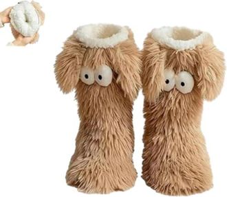 Generic Chaussettes dhiver amusantes et confortables, mignonnes &agrave; gros yeux antid&eacute;rapantes, chaudes et pelucheuses avec de grands yeux mignons, polaire &eacute;paiss