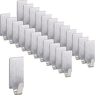 Relaxdays Klebehaken 24er Set, Schlüsselhaken Edelstahl, selbstklebend & lösbar, Küche & Bad, Wandhaken eckig, Silber, Pack