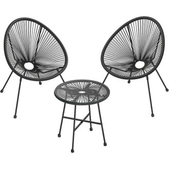 Songmics Songmics - Salon de jardin ext&eacute;rieur, Ensemble de 3 meubles acapulco, 2 chaises, 1 table verre tremp&eacute; - Noir GGF013B02