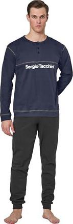 Sergio Tacchini Pyjama dhiver pour homme, pyjama homme chaud en coton Limited Edition, 30b24 Bleu maritime, XXL