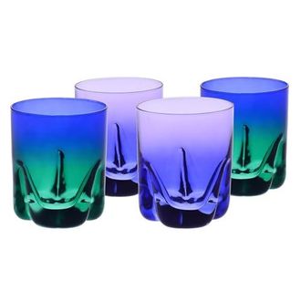 Krosno Verres &agrave; Whisky 250 ml, Lot de 4 - Collection Aurora - Peints &agrave; la main - Cristal sans plomb - Pour Bourbon, Rhum et Cocktails - Cadeau - Bleu Marine 