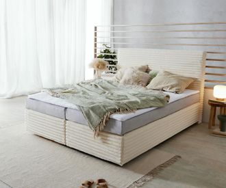 DELIFE Boxspringbett Dream-Well Plüsch-Cord Beige 160x200 cm Bonell-Matratze PU-Topper, Boxspringbetten