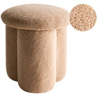 Beliani Pouf Moderne en Tissu Boucl&eacute; Rond Forme de Champignon Meuble de Chambre Salon Beige Carrington