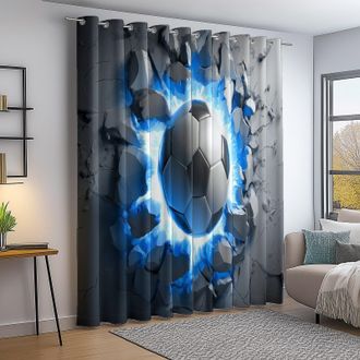 Generic H 200 x B 70 cm (2er Pack) Verdunklungsvorhänge mit Ösen für Schlafzimmer Wohnzimmer, Cartoon Sport Wand Fußball Vorhänge Blickdicht Thermo Gardinen H