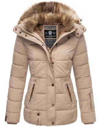 Marikoo Damen Winterjacke warme Steppjacke mit Kunstfell Innenfutter Nekoo Beige Gr. XXL