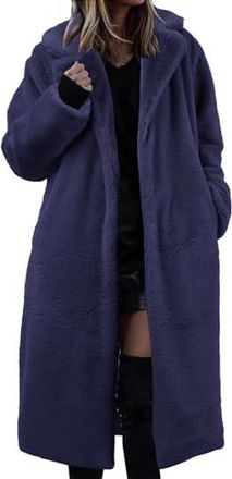 Generic Vestes dhiver 2026 pour femmes, manteau chaud &agrave; revers en fausse peluche, manteau en polaire de vison &eacute;piss&eacute;, longueur mi-longue, bleu, XXL