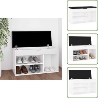 vidaXL Banc &agrave; chaussures avec coussin Blanc Bois ding&eacute;nierie - Meuble Entr&eacute;e - Range Chaussure - Banc Chaussures - Meuble Rangement - Organiseur Chaussures