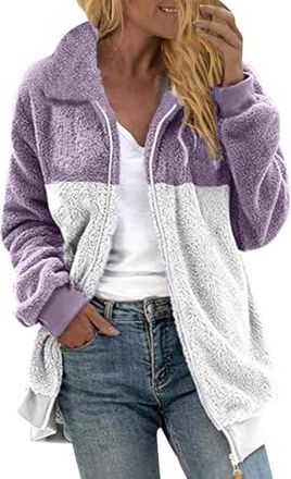 Generic Sweat à capuche en peluche pour femme - Veste pelucheuse à col en polaire - Sweat à capuche pelucheux à fermeture éclair - Vêtements dextérieur doux p