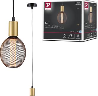 Paulmann 71134 Pendelleuchte Ravi IP44 E27 max. 60W Schwarz matt, Gold Pendel ohne Leuchtmittel