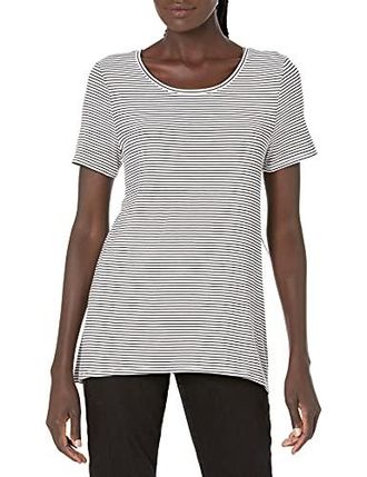 Amazon Essentials T-shirt swing à manches courtes et décolleté, coupe décontractée (grandes tailles disponibles) Femme, Noir Blanc Thin Stripe, XXL