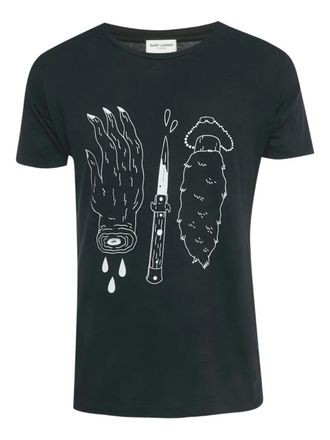 Saint Laurent t-shirt imprim&eacute; &agrave; manches courtes - Noir