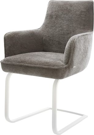 DELIFE Schwingstuhl Heira-Flex mit Armlehnen Freischwinger flach Wei&szlig; Boucl&eacute; Soft Schlamm Taschenfederkern