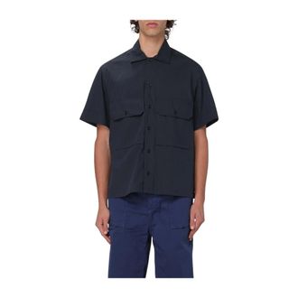 Ten c Marineblaues Kurzarm-Popeline-Hemd - - Shirts - Herren - Blau - L