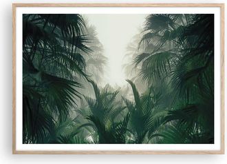 Arttor Poster Rahmen helle Eiche Deko 100x70cm Dschungel Bl&auml;tter Palmen Wandposter Wanddeko Bild Wand Kunstdruck Wandbilder Dekoration Wohnzimmer Schlafzimme