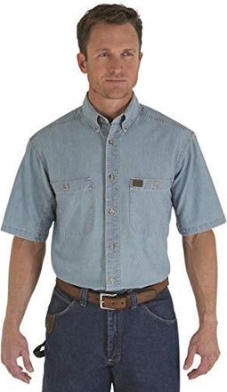 Wrangler Riggs Workwear Chemise de Travail &agrave; Manches Courtes en Chambray pour Homme - Bleu - XX-Large Haut