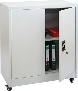 Mendler Aktenschrank HWC-O50, B&uuml;roschrank Stahlschrank mit Rollen, 2 T&uuml;ren abschlie&szlig;bar, Stahl 98x80x40cm - hellgrau