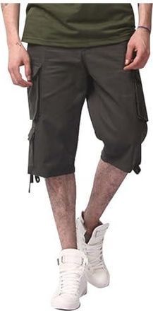 Generic Short pour homme r&eacute;tro avec poche cordon de serrage - Coupe droite - V&ecirc;tement de travail d&eacute;contract&eacute; - Pantalon de travail - Jogging, Vert arm&eacute;e., 40