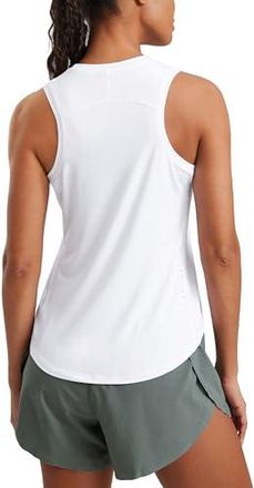 CRZ YOGA Débardeur Léger pour Femme Dos Nageur sans Manches Hauts Dentraînement Chemises de Course Athlétiques Blanc 44