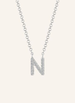 Leaf Initialien Halskette N Aus 14 Karat Wei&szlig;gold Mit Diamanten silber