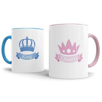 Tassendruck P&auml;rchen-Tassenset f&uuml;r Sie & Ihn King & Queen mit Krone Mehrfarbig Geschenk/Partner/Liebe/Love/Beziehung/Paare/Beste Qualit&auml;t - 25 Jahre Erfahrung