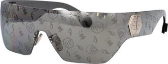 Philipp Plein Skull & Lightning Bolt Print Shield Sonnenbrille - - Accessories - unisex - Schwarzk - ONE SIZE