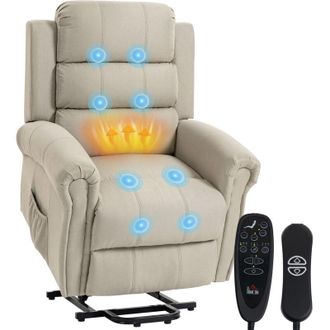 HOMCOM Fauteuil releveur &eacute;lectrique - HOMCOM - massage et chauffage, dossier inclinable, ports USB - tissu en lin - 87x87,5x108cm - beige