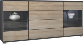 Vladon Sideboard Bari V2, Kommode mit 2 großen Türen und 4 Schubladen, Anthrazit matt/Eiche sägerau (166,5 x 75,5 x 35)