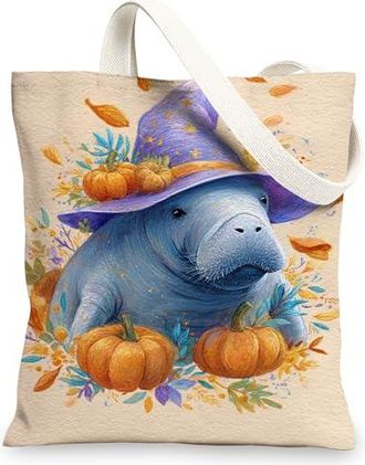 Generic Sacs fourre-tout fantaisistes en toile de vache de mer, mignon motif citrouille, sacs à provisions réutilisables, légers et lavables avec bandoulière 