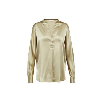 Vince Seidensatinbluse mit Bandkragen - - Blouses & Shirts - Damen - Grau - L
