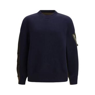 sacai Homme, Sweatshirts et sweats &agrave; capuche, Bleu, Taille: S SweaT-shirt en coton avec d&eacute;tails c&ocirc;tel&eacute;s