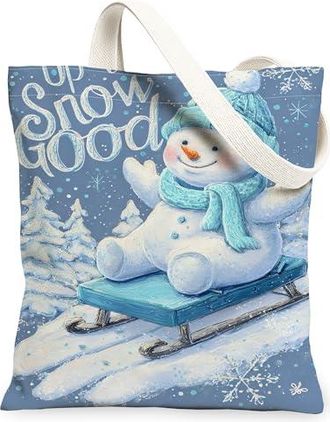 Generic Sacs fourre-tout en toile motif bonhomme de neige dhiver, jolis flocons de neige, sacs d&eacute;picerie, sacs d&eacute;picerie r&eacute;utilisables, vintage, l&eacute;gers, lavab