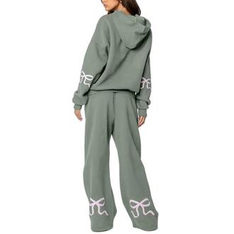 Generic Surv&ecirc;tement 2 pi&egrave;ces pour femme avec imprim&eacute; noeud - Surv&ecirc;tement 2 pi&egrave;ces &agrave; manches longues surdimensionn&eacute; &agrave; capuche - Jambe large, Vert, XXL