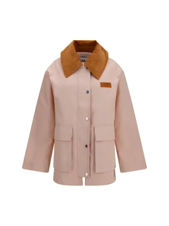 Ganni Womens Twill Jacket With Suede Details, Primrose Pink Polyester