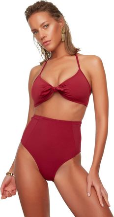 Trendyol Trendyol Damen High Waist Cup Sewn Six Bikini Bottoms, Burgundy, 38 EU