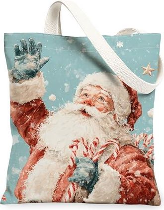 Generic Sacs fourre-tout en toile motif P&egrave;re No&euml;l - R&eacute;utilisables - Color&eacute;s - L&eacute;gers et lavables - Pour cadeaux de voyage, plage - 33 x 38 cm