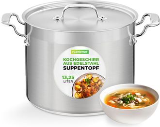 Nutrichef NutriChef Edelstahl Kochtopf 13,2L Induktion - Suppentopf mit Deckel, Profiqualität für Gastronomie & Meal Prep Hitzebeständig bis 260 °C, Spülmaschin