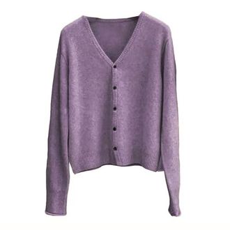 Generic Cardigan en laine &agrave; col en V pour femme - Pull chaud en peluche - Pour printemps et hiver - 100 % laine m&eacute;rinos, Violet clair, XL