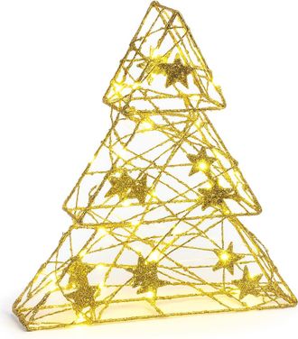 Com-Four LED Deko Baum Weihnachten - Weihnachtsdekoration Tannenbaum mit LED und Timer - Aufsteller Weihnachtsbaum mit warm-weißem Licht (01 Stück - Goldfarben