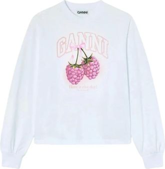 Ganni Femme, Sweatshirts et sweats &agrave; capuche, Blanc, Taille: 40 FR Basic Cotton Jersey Longsleeve