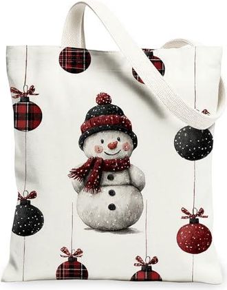 Generic Sacs fourre-tout en toile motif bonhomme de neige - R&eacute;utilisables - L&eacute;gers et lavables - Pour voyage, plage, pique-nique - 33 x 38 cm