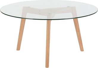 Beliani Moderner Couchtisch rund Glas/Eichenholz 90 cm Hellbraun Minnesota