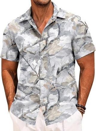 Generic Chemises hawa&iuml;ennes pour homme - Branche de neige boutonn&eacute;e - Chemise de vacances &agrave; manches courtes et revers - V&ecirc;tements tendance pour voyage, C Bran