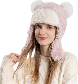 Generic Bonnet Femme Hiver Bonnet Femme Chapeau Femme Hiver Confortable Classique - Ski avec Cache-Oreilles Et Lunettes Int&eacute;gr&eacute;es, Tricot Coupe-Vent, Protecti