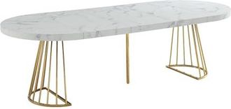 Vente-Unique Table &agrave; Manger Extensible 2 &agrave; 12 Personnes en MDF et Acier - Effet marbre Blanc et dor&eacute; - FIRELA