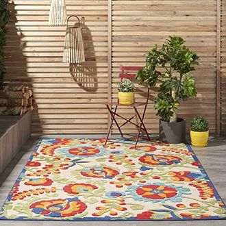 Nourison Aloha, Teppich für drinnen und draußen, Mehrfarbig, 1,5 m x 2,1 m, einfache Reinigung, fusselfrei, Schlafzimmer, Wohnzimmer, Esszimmer, Hinterhof, Dec